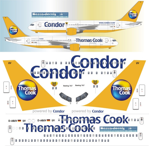 1/144 Scale Decal Condor / Thomas Cook B767-300 Yellow Livery
