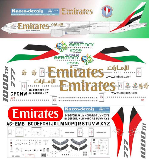 1/144 Scale Decal Emirates B777-300
