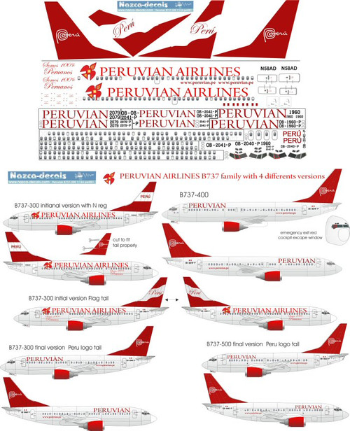 1/144 Scale Decal Peruvian Airlines 737's