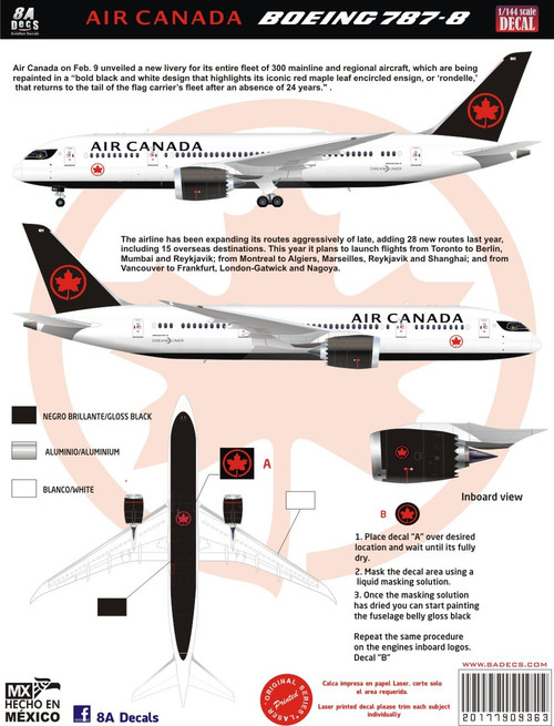 1/144 Scale Decal Air Canada 787-8 2017