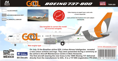 1/144 Scale Decal GOL Linheas Aereas 737-800 2015