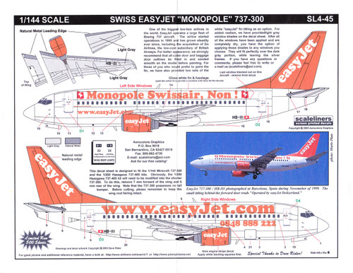1/144 Scale Decal Swiss easyJet.com 737-300 Monopole - JoyDecals.com
