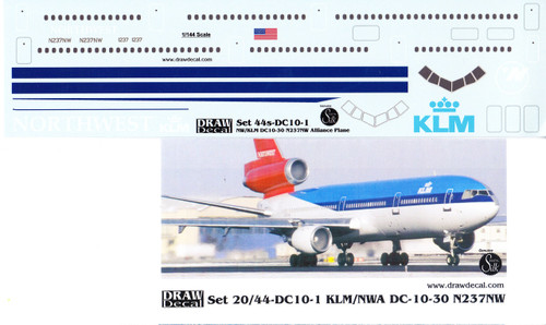 1/144 Scale Decal Northwest / KLM DC-10 Hybrid