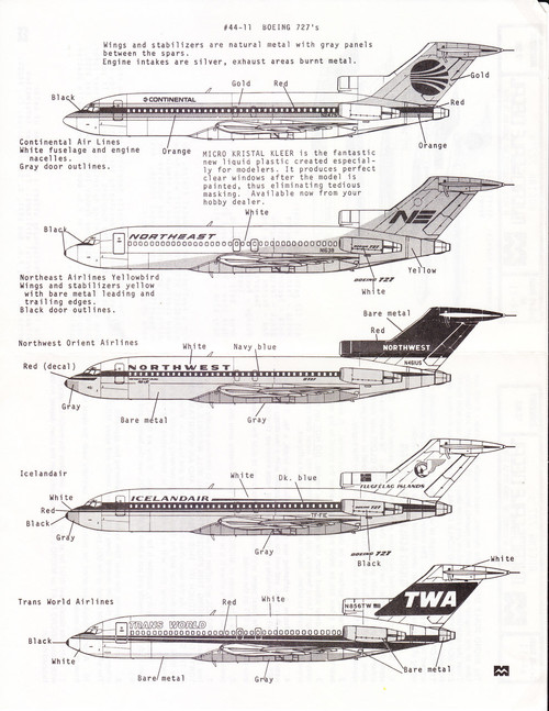 1/200 Scale Decal Continental / Northeast / Northwest / Icelandair ...