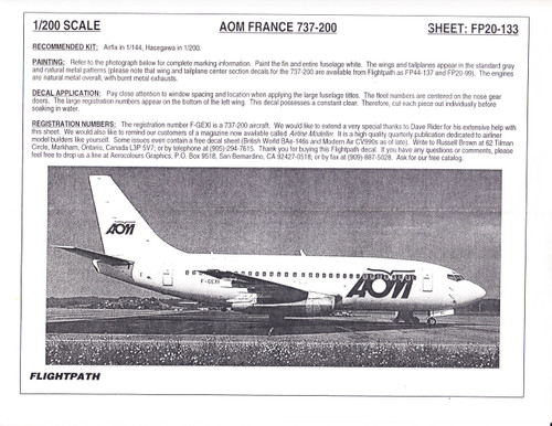 1/200 Scale Decal AOM France 737-200 - JoyDecals.com