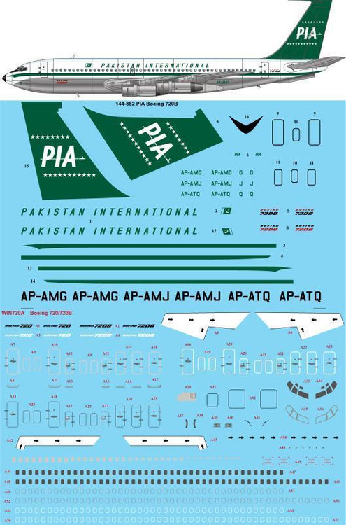 1/144 Scale Decal PIA Pakistan International "Early" Boeing 720B