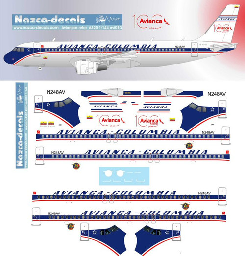1/144 Scale Decal Avianca A-320 Retro 100 Year Anniversary