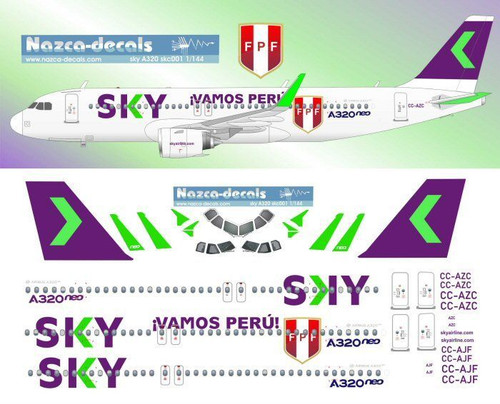 1/144 Scale Decal Sky Airlines A-320 w/ Specials