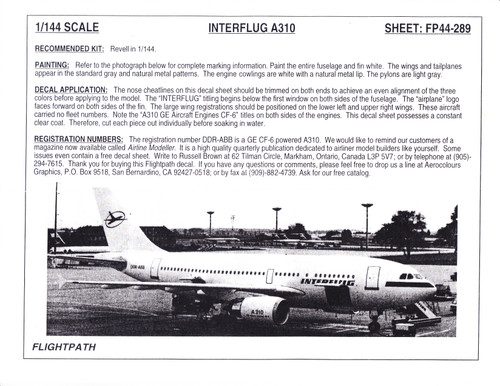 1/144 Scale Decal Interflug A-310