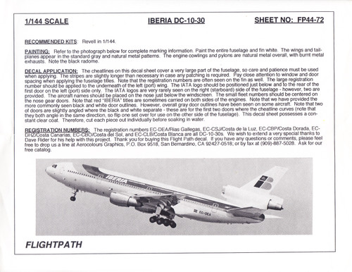 1/144 Scale Decal Iberia DC10-30