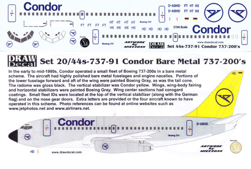 1/144 Scale Decal Condor 737-200 Bare Metal