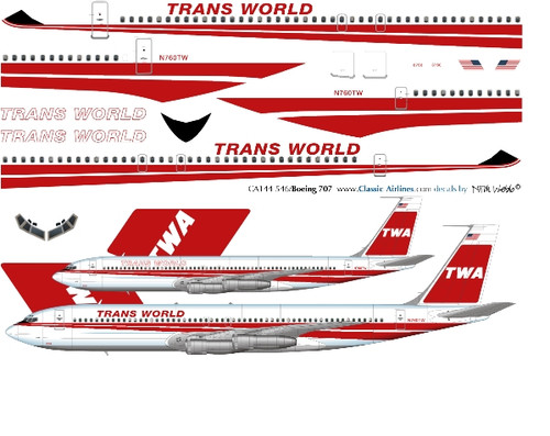 1/144 Scale Decal TWA 707 Last