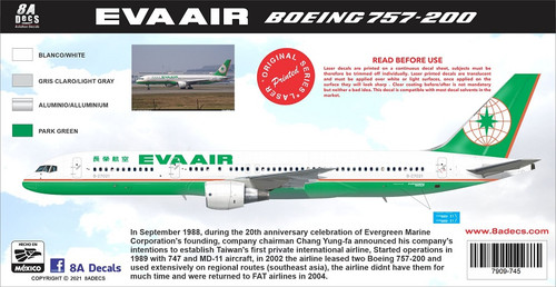 1/144 Scale Decal EVA Air 757-200