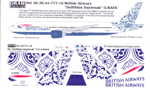 1/200 Scale Decal British Airways 777 Delftblue Daybreak