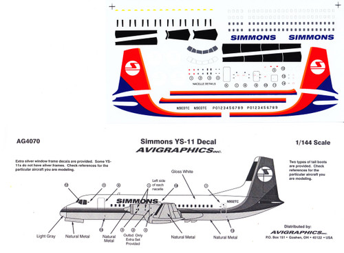 1/144 Scale Decal Simmons YS-11