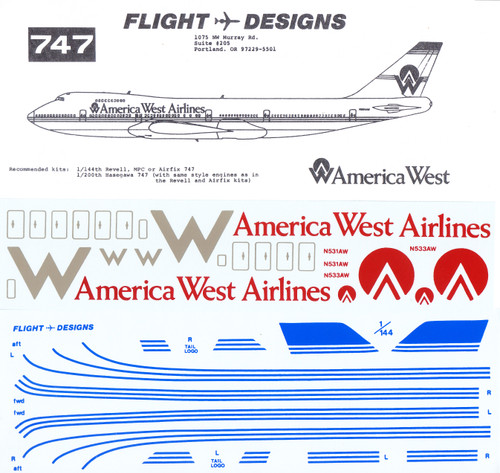 1/144 Scale Decal America West 747