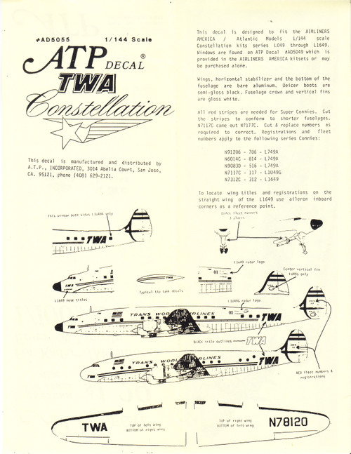 1/144 Scale Decal TWA L-749 / L-1049G / L-1649