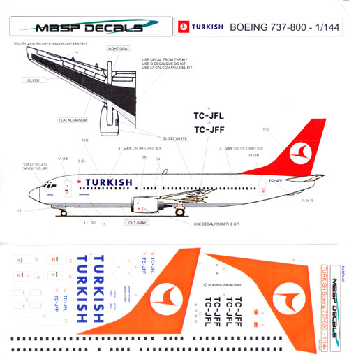 1/144 Scale Decal Turkish Airways 737-800