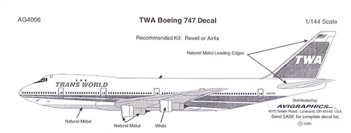 1/144 Scale Decal TWA 747
