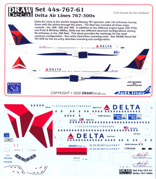 1/144 Scale Decal Delta 767-300.