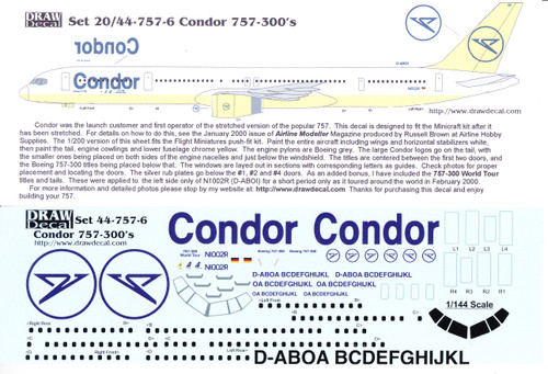 1/144 Scale Decal Condor 757-300