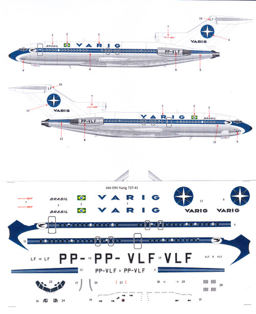 1/144 Scale Decal Varig Brasil 727-41