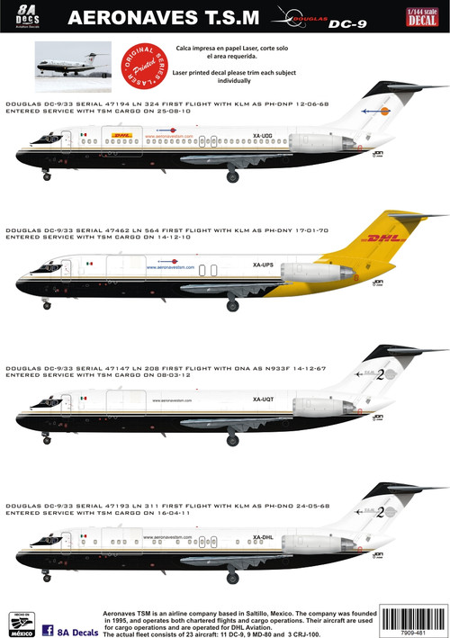 1/144 Scale Decal Aeronaves T.S.M DC9-15/30F
