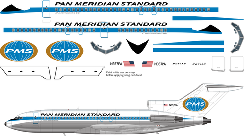 1/144 Scale Decal Pan Meridian Standard 727-100