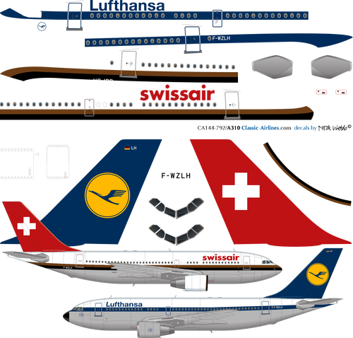 1/144 Scale Decal Swissair / Lufthansa A-310