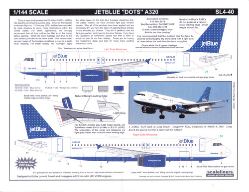 1/144 Scale Decal JetBlue A-320 Dots