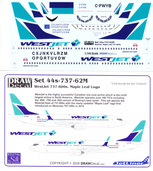 1/144 Scale Decal Westjet 737-800 Mapleleaf