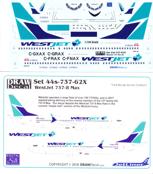 1/144 Scale Decal Westjet 737-8 MAX