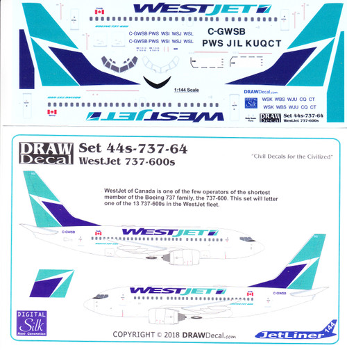 1/144 Scale Decal Westjet 737-600