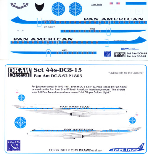 1/144 Scale Decal Pan Am DC8-62 N1803