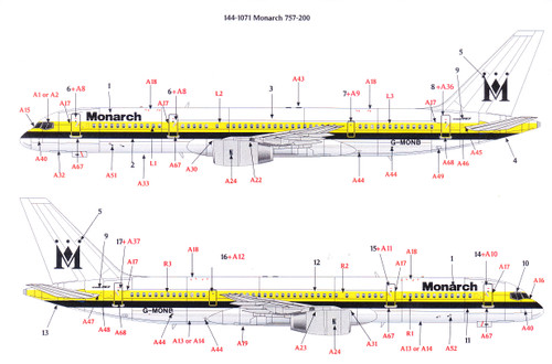 1/144 Scale Decal Monarch 757-200.
