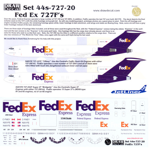 1/144 Scale Decal FedEx 727-200F
