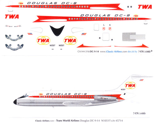 1/144 Scale Decal TWA DC9-10 Delivery