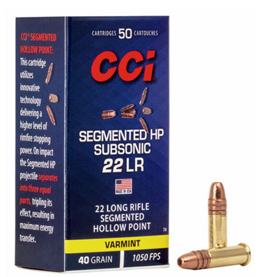 22 LR 40GR SEGMENTED HP SUBSONIC CCI 50 ROUNDS