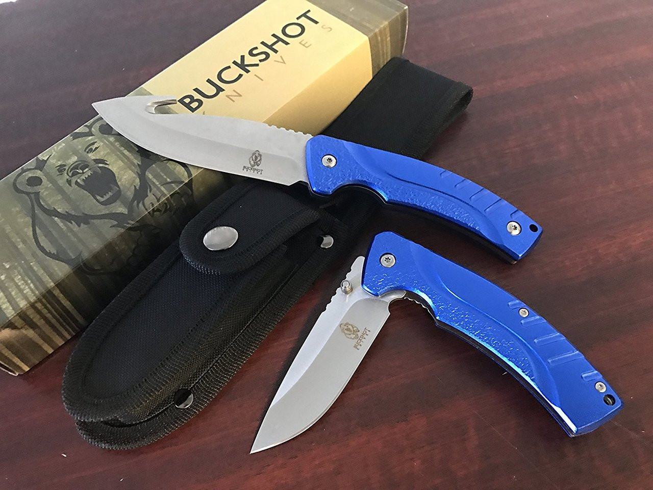 Buckshot Knives Full tang camping hunting knife & pocket knife set ...