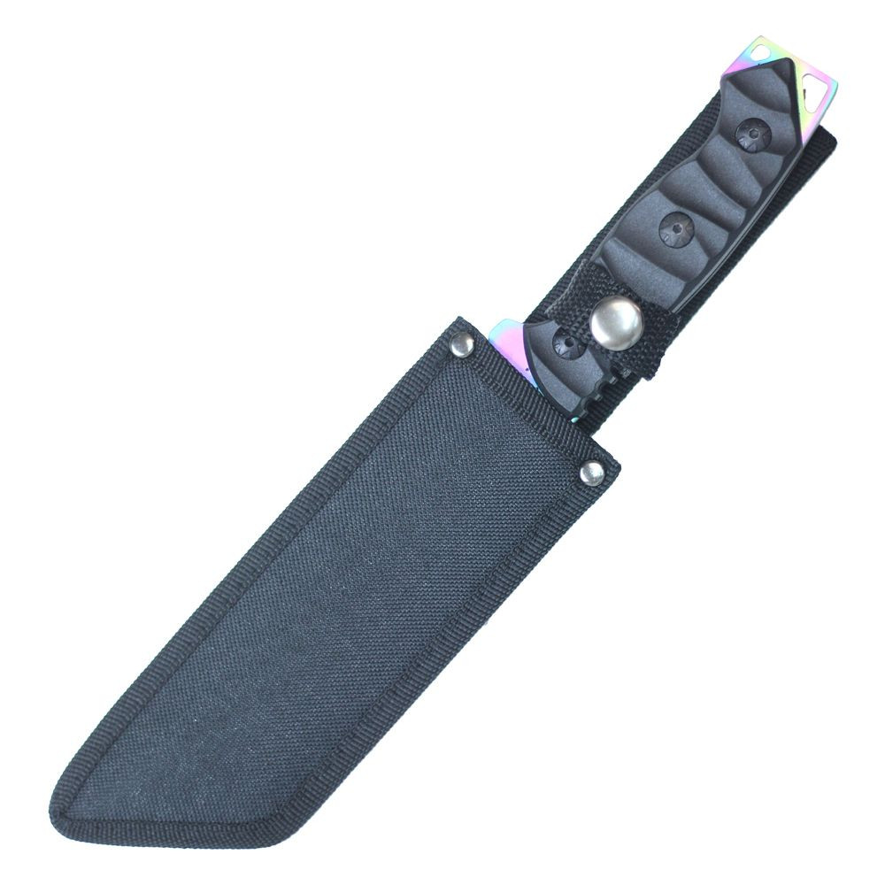 11" Fixed Blade Hunting Machete Knife w/ Sheath - Rainbow
