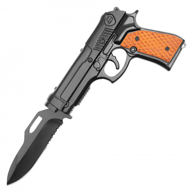 9" Spring Assisted (Sliding) Pistol Knife - Wooden