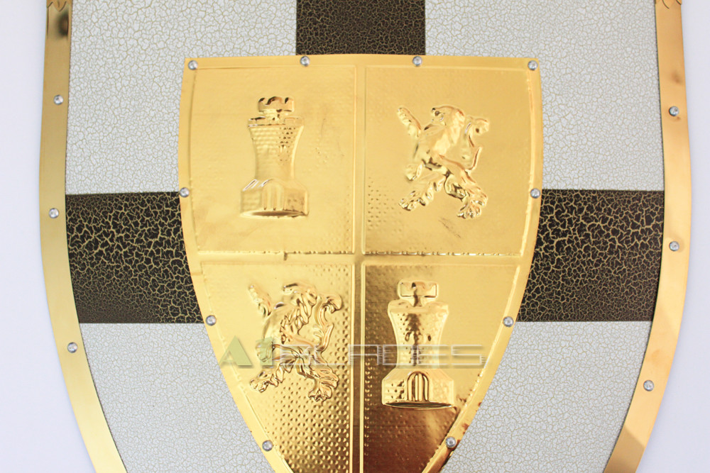 MEDIEVAL KNIGHT SHIELD Brass and Steel All Metal Cross