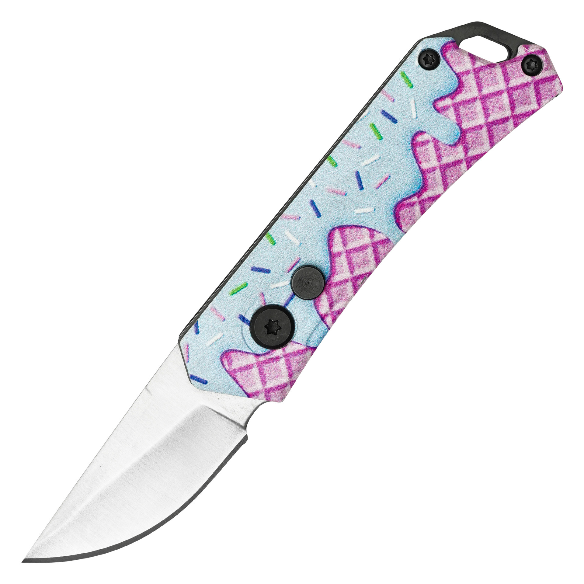 5" Blue Frosted Push Button Knife