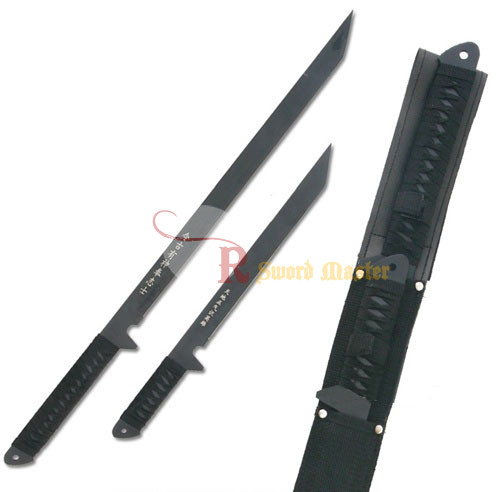 28" Full Tang Black Double Ninja Combat Sword With Sheath