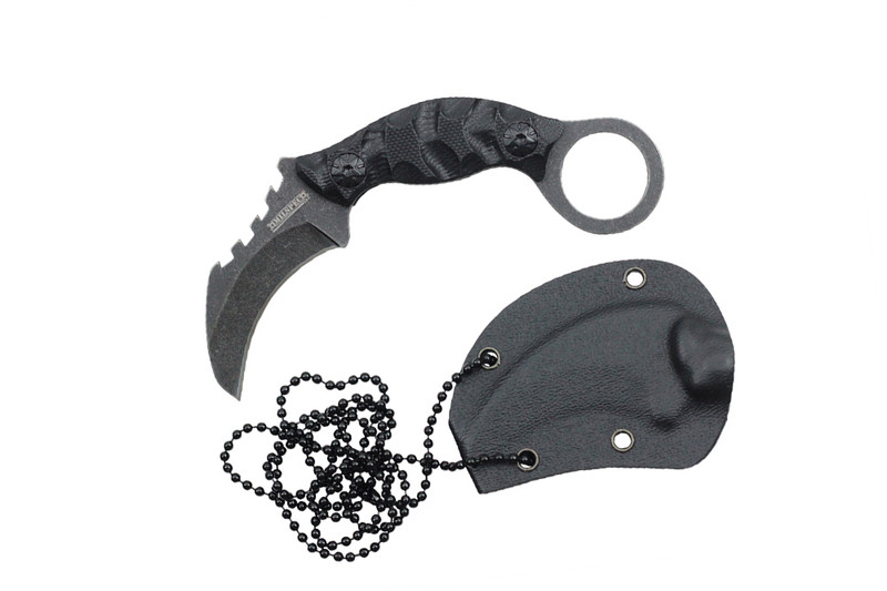 4.5" Karambit Tactical Stone-Washed Necklace Knife with K Sheath G10 Handle
