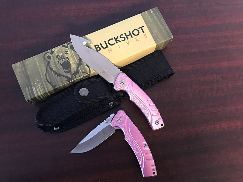 Buckshot Knives Full tang camping hunting knife & pocket knife set ...