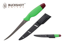 Buckshot Knives 12" Green Plastic Handle Fillet Knife with Hard Sheath