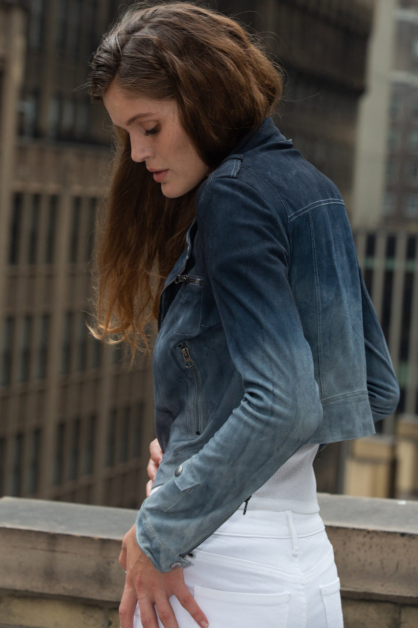 Jakett New York Josey Ombre Waxed Suede Leather Jacket In Indigo