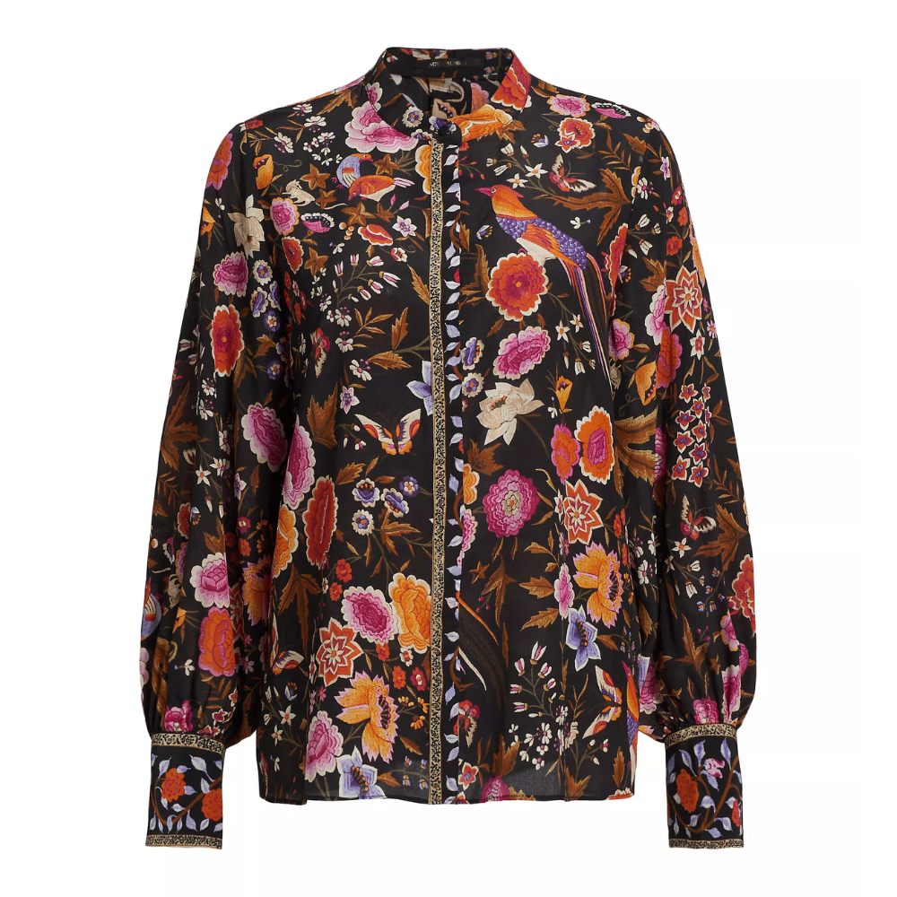 Kobi Halperin Fionna Floral Print Silk Blouse in Black Multi