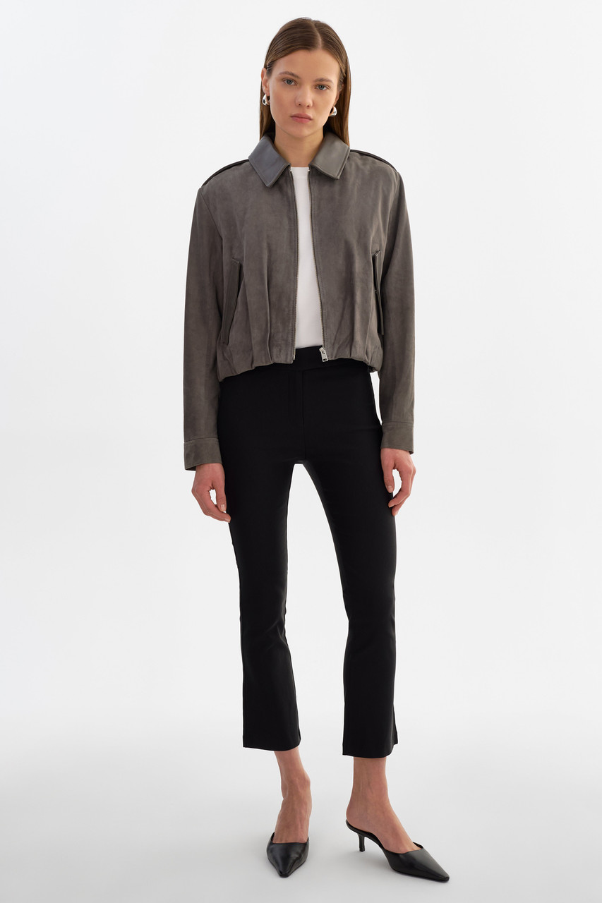 LAMARQUE Robbie Suede Bomber Jacket in Steel Grey